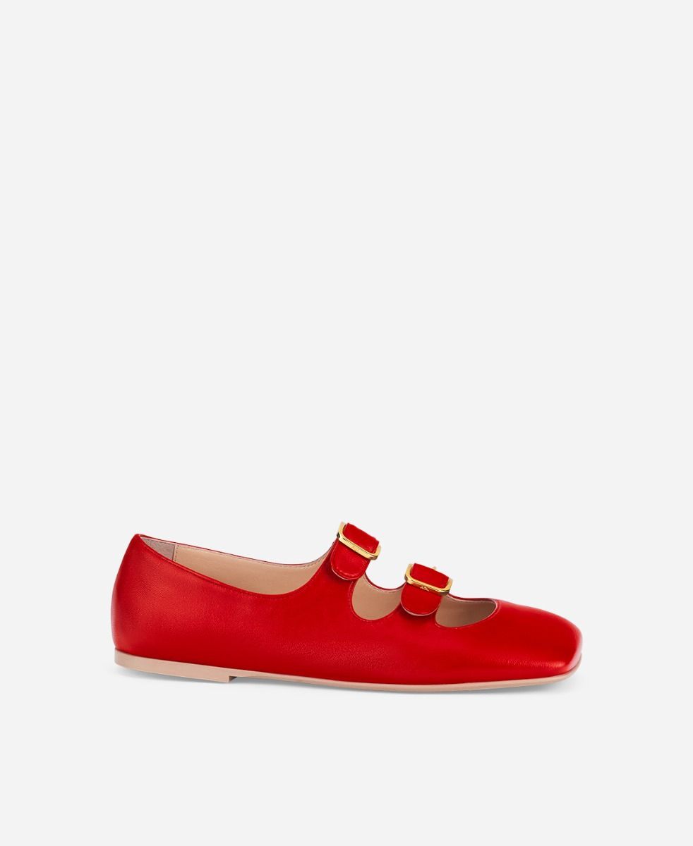 Ballet flat with buckles Red Ceramic | AGL Shoes